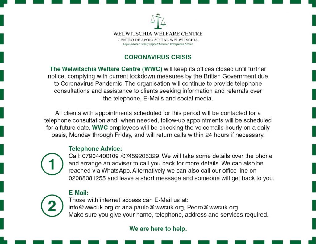 COVID-19 Notice - Welwitschia Welfare Centre